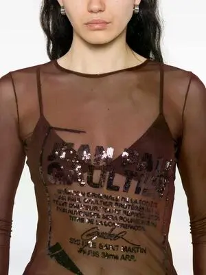 JEAN PAUL GAULTIER Sequin-embellished Mesh Top - Brown