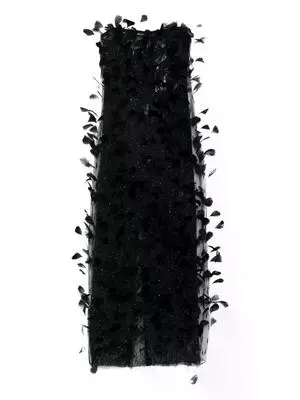 NISSA Feather-embellished Tulle Maxi Dress - Black
