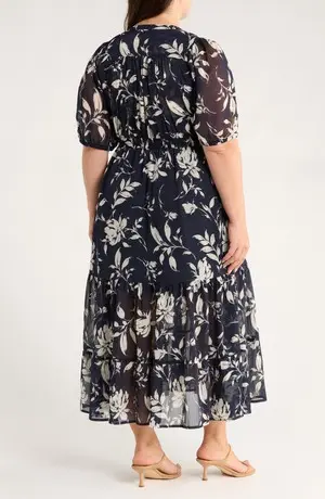 GIBSONLOOK Kira Print Drawstring Maxi Dress - Navy White Floral