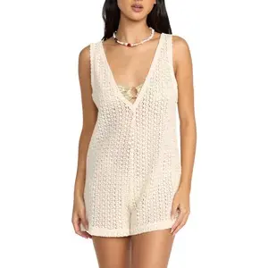 BILLABONG Steller Time Open Stitch Cotton Cover-up Romper - Whitecap
