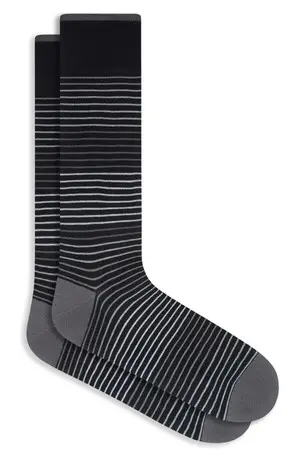 Bugatchi Gradient Stripe Mercerized Cotton Blend Dress Socks - Black