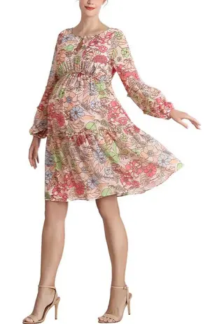 KIMI + KAI Aiko Long Sleeve Maternity Babydoll Dress - Multicolored