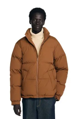 Sandro Technical Fabric Puffer Jacket - Cognac
