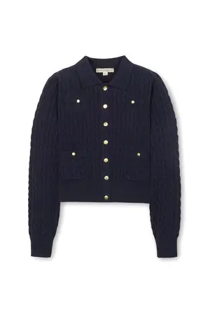 HOPE & HENRY Organic Cable Knit Collared Cardigan Sweater
