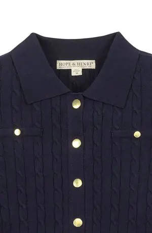HOPE & HENRY Organic Cable Knit Collared Cardigan Sweater