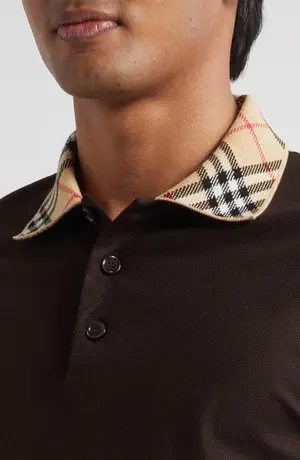 Burberry Evan Check Collar Cotton Piqué Polo