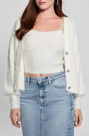 Guess Keyla Fuzzy Cardigan Ivory