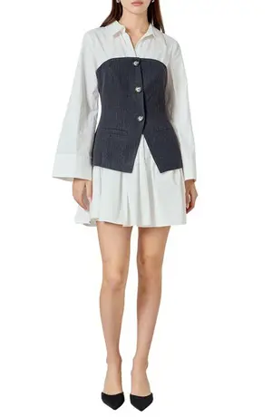 Endless Rose Mixed Media Long Sleeve Minidress - Black