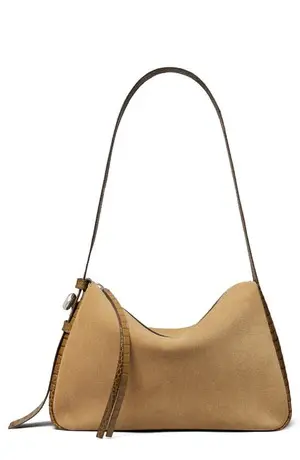 Tory Burch Romy Suede Shoulder Bag Stone