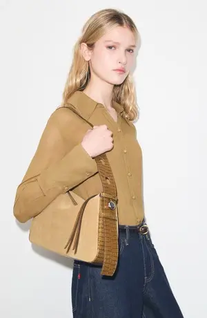 Tory Burch Romy Suede Shoulder Bag - Stone
