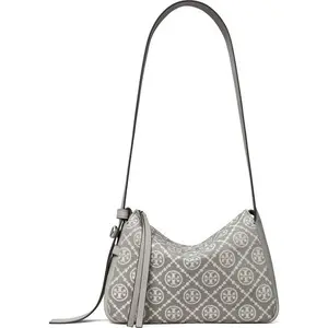 Tory Burch T Monogram Canvas Shoulder Bag - Gray