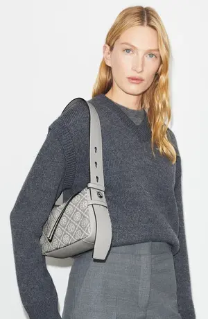 Tory Burch T Monogram Canvas Shoulder Bag - Gray
