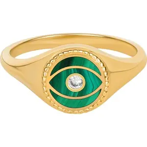 KARMA AND LUCK Soul’s Transformation Evil Eye Malachite Ring - Gold/breen