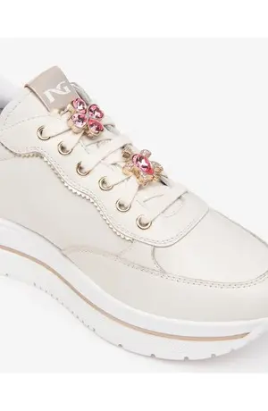 NEROGIARDINI Crystal-embellished Leather Lace-up Sneakers