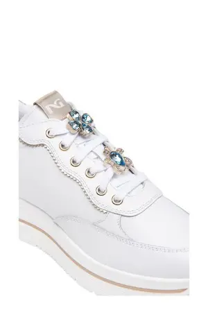 NEROGIARDINI Crystal-embellished Leather Lace-up Sneakers