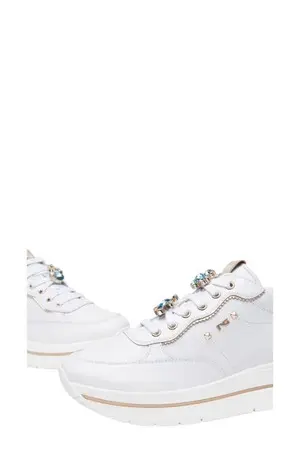 NEROGIARDINI Crystal-embellished Leather Lace-up Sneakers