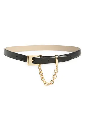 FRAME Chain Detail Leather Belt - Black