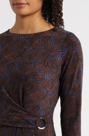 NIC+ZOE Feather Fern Long Sleeve Knit Midi Dress
