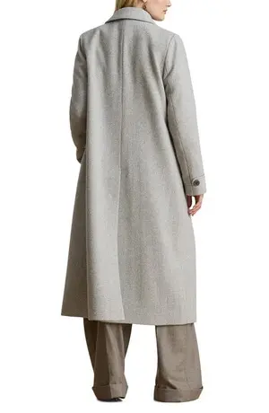 Ralph Lauren Longline Herringbone Wool-blend Reefer Coat - Light Grey Broken Twill