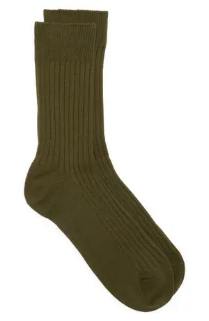 Nordstrom Ribbed Cotton Blend Socks - Olive