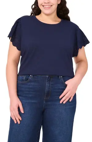 CECE DUPRAZ Eyelet Sleeve Top - Classic Navy