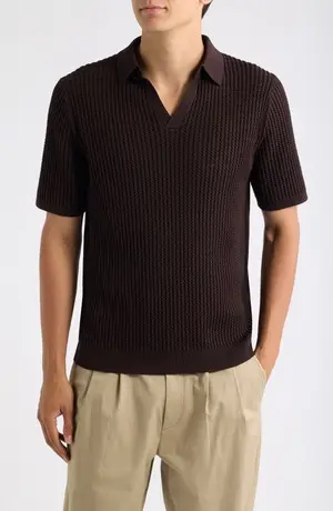 REISS Merit Cotton Blend Polo - Dark Brown