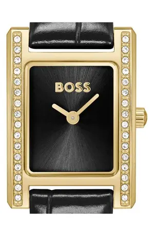 BOSS Lucy Precious Rectangular Watch - Black