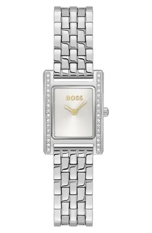 BOSS Lucy Precious Rectangular Watch - Silver