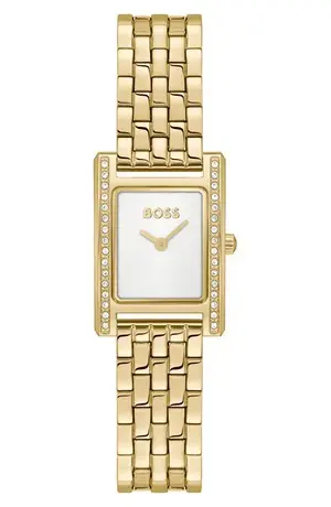 BOSS Lucy Precious Rectangular Watch - White