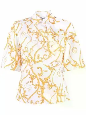 GANNI Patterned Short-sleeved Shirt - White