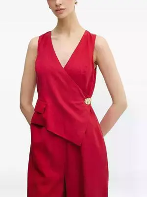 PEDRO DEL HIERRO Wrap-front Jumpsuit With Gold-tone Button Embellishments - Red