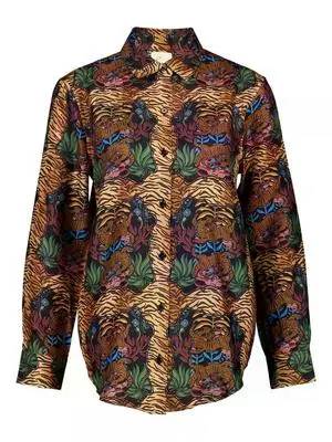 PAULA Tiger And Floral Print Button-up Shirt - Brown