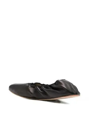 THE ROW Gathered Leather Ballet Flats - Black