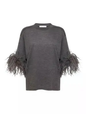 16Arlington Teodora Ostrich Feather-embellished Wool Top