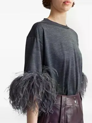 16Arlington Teodora Ostrich Feather-embellished Wool Top