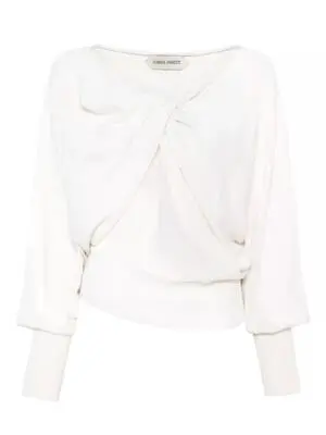 Alberta Ferretti Twist-front Virgin Wool-blend Sweater - Neutrals