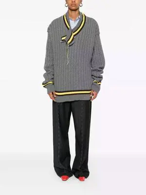 SONIA CARRASCO Cable-knit Striped Sweater