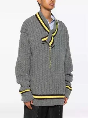 SONIA CARRASCO Cable-knit Striped Sweater