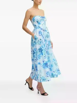 Bardot Floral Corset Midi Dress - Blue