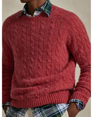 Polo Ralph Lauren Cable-knit Sweater With Suede Patches - Red