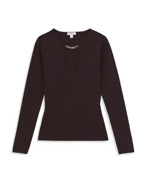 REISS Tilly Keyhole Cut Out Top - Plum