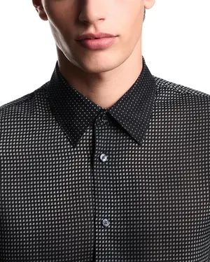 Emporio Armani Micro Pattern Print Comfort Fit Button Down Shirt