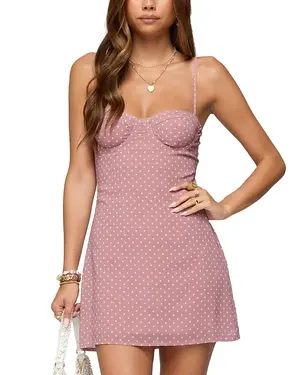 EDIKTED Polka Dot Cupped Chiffon Mini Dress - Pink