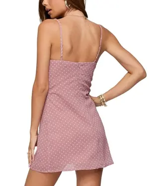 EDIKTED Polka Dot Cupped Chiffon Mini Dress - Pink