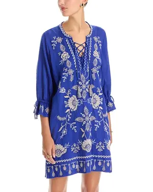 Johnny Was Tie-front Kimono Sleeve Embroidered Dress