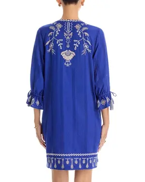 Johnny Was Tie-front Kimono Sleeve Embroidered Dress