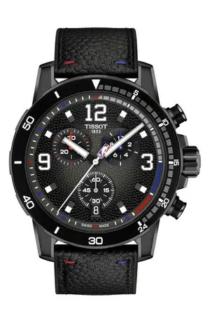 TISSOT Supersport Nba Special Edition Chronograph Leather Strap Watch - Black