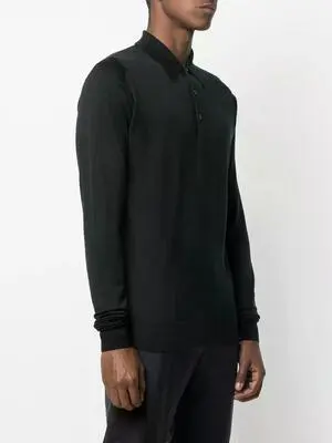John Smedley Long Sleeved Knitted Polo Shirt