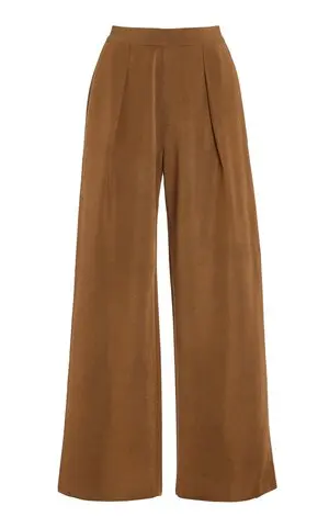 HIGH SPORT Gene Pleated Knit Wide-leg Pants - Tan