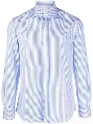 Brunello Cucinelli Striped Long-sleeved Cotton Shirt - Blue